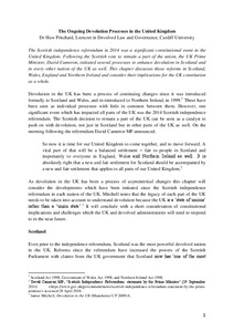 The Ongoing Devolution Processes in the United Kingdom -ORCA